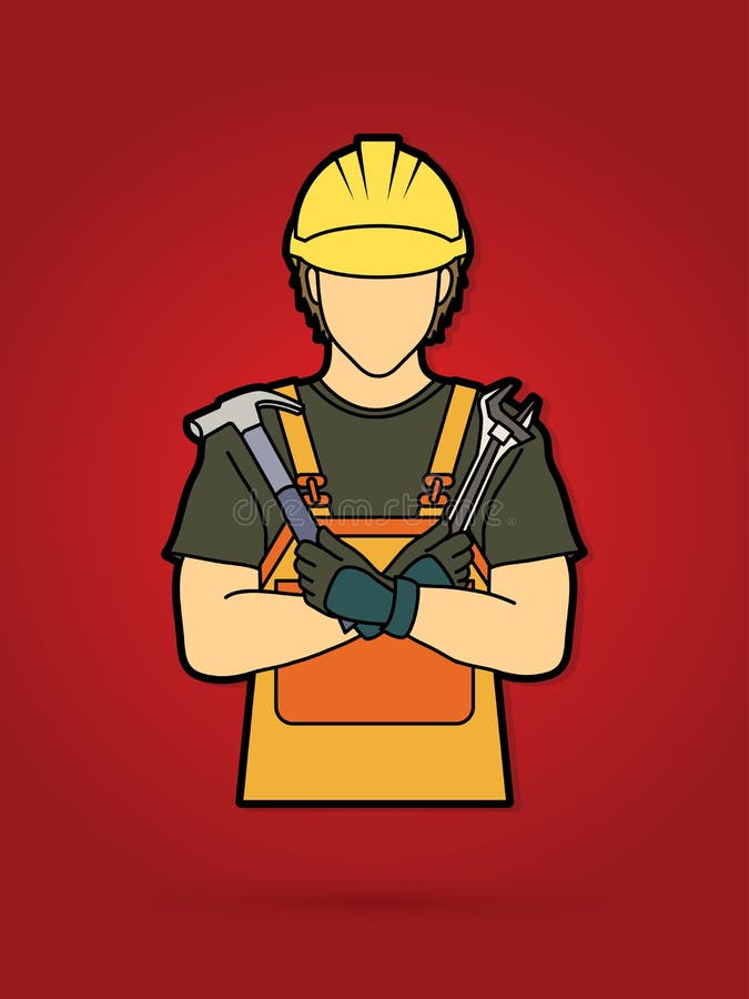 Engineer Cartoon Front View Graphic Vector Stock Vector - Illustration ...