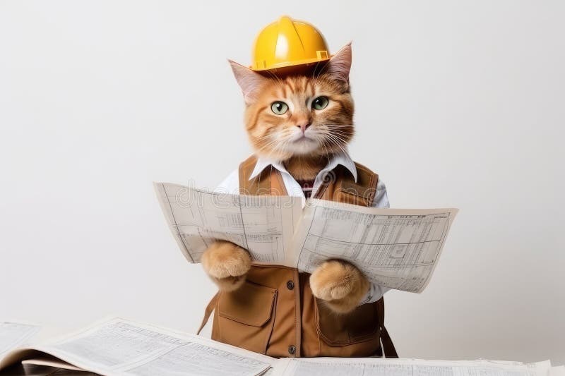 Engineer Cat, Kitty Builders, Pet Architectures Stock Illustration ...