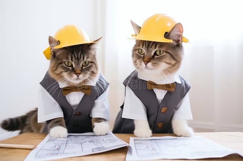 Engineer Cat, Kitty Builders, Pet Architectures Stock Illustration ...