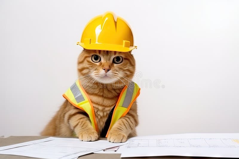 Engineer Cat, Kitty Builders, Pet Architectures Stock Photo - Image of ...