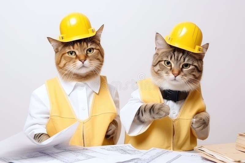 Engineer Cat, Kitty Builders, Pet Architectures Stock Photo - Image of ...