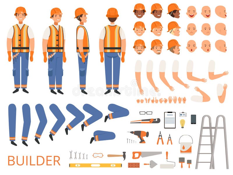 Engineer Character Animation. Body Parts and Specific Tools of Builder ...