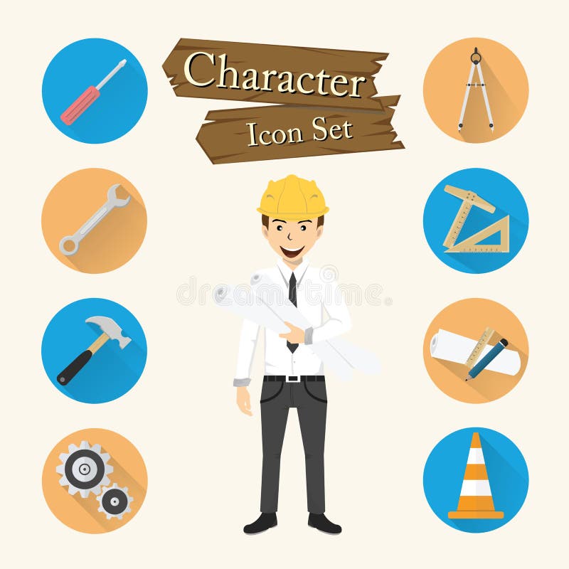 Engineer Character Set Vector Illustration Stock Vector - Illustration ...
