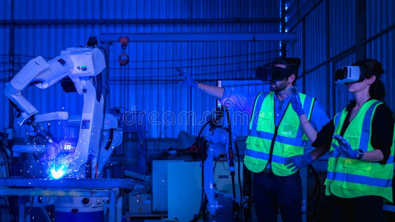 Engineer Check and Control Automation Robot Arms Machine with VR ...