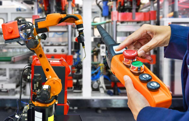 Engineer Check and Control Automation Robot Arms Stock Photo - Image of ...