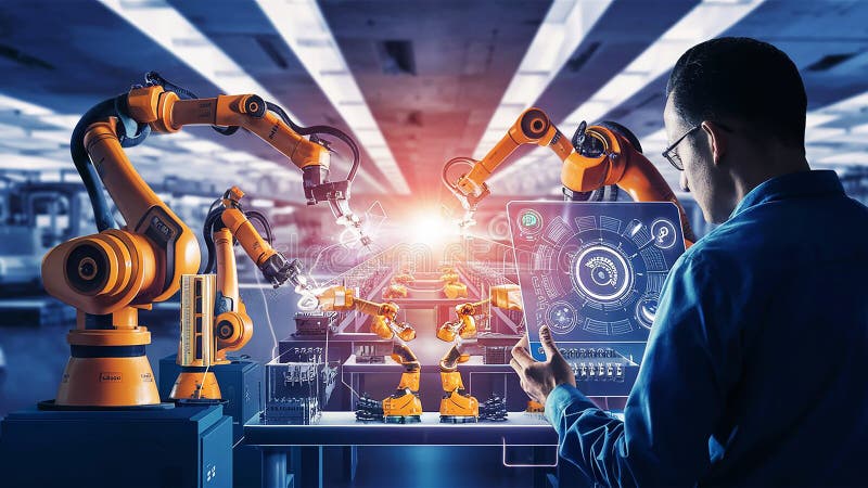 Engineer Check and Control Welding Robotics Automatic Arms Machine in ...