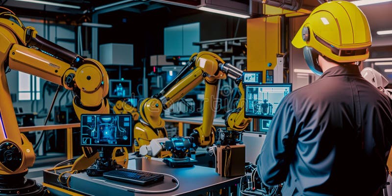 Engineer Check and Control Welding Robotics Automatic Arms Machine in ...