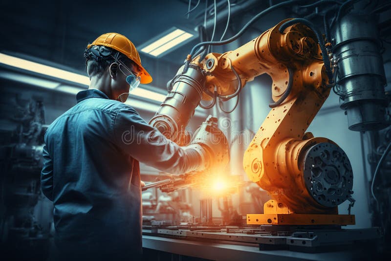 Engineer Check and Control Welding Robotics Automatic Arms Machine in ...