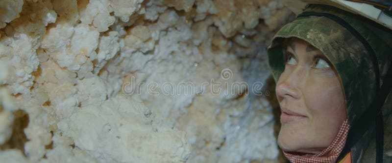 Engineer Check Stalactites. Scientist Exploring of Cave for Geology ...