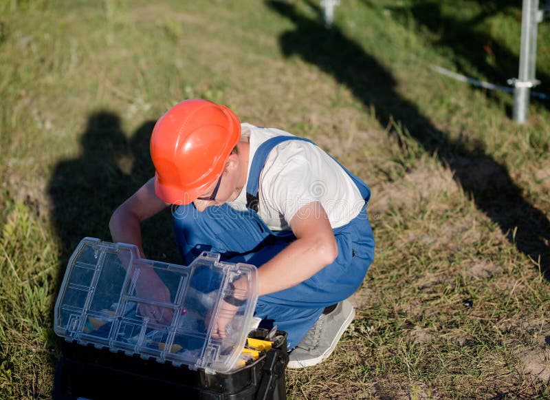 Engineer Checking His Toolbox. Stock Image - Image of alternative ...