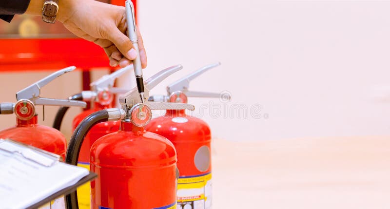 Engineer are Checking and Inspection a Fire Extinguishers Tank in the ...