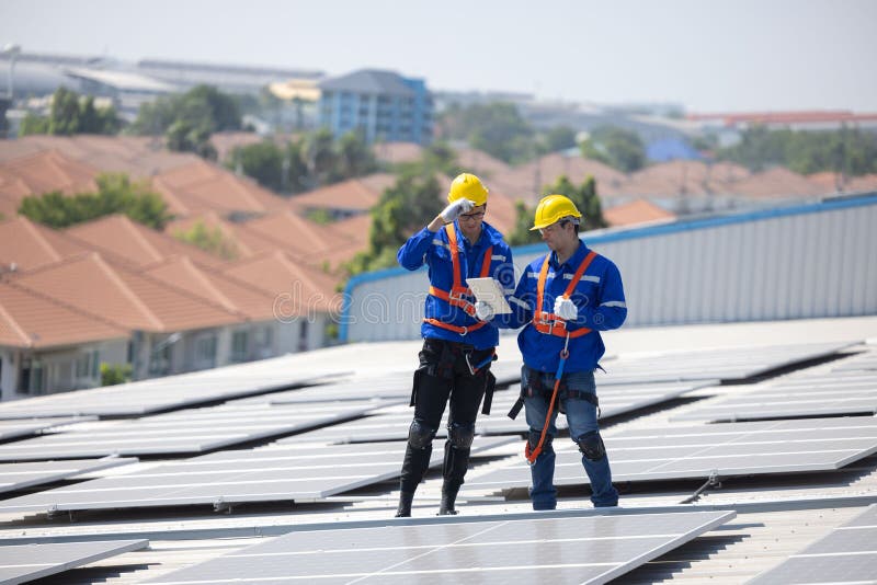 Engineer Checking on Solar Panel on the Rooftop Stock Image - Image of ...