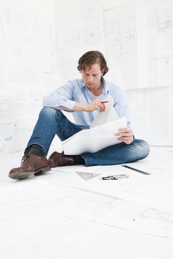 Engineer Checking Technical Drawings Stock Photo - Image of compasses ...