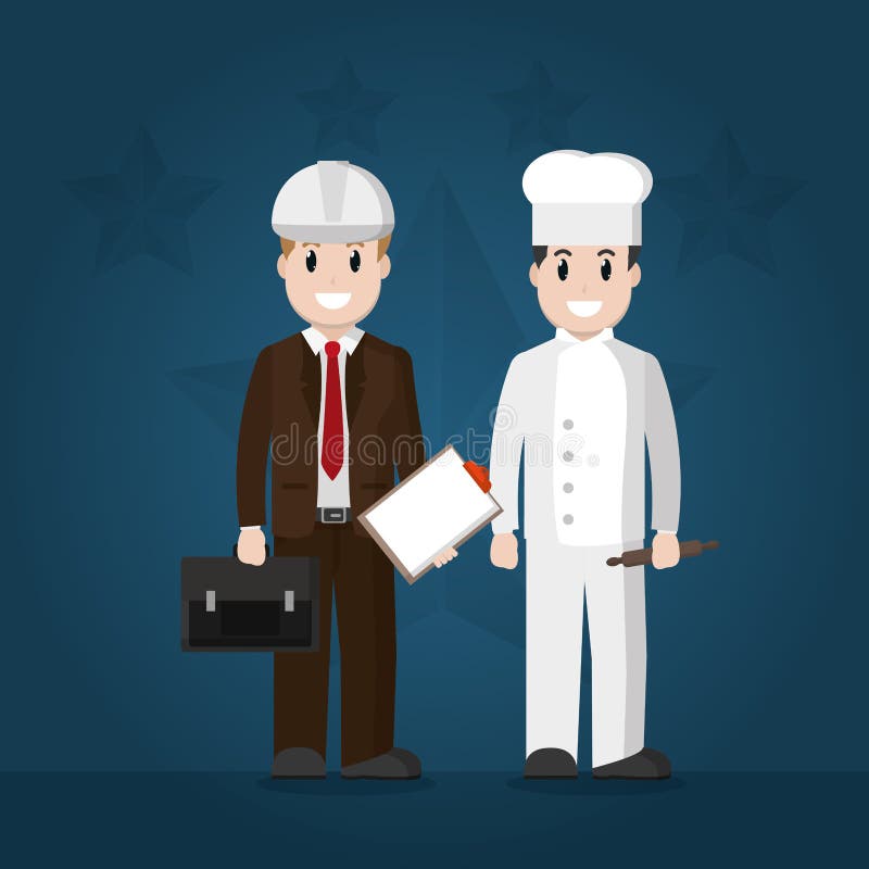 Engineer and Chef American Workers Stock Vector - Illustration of ...