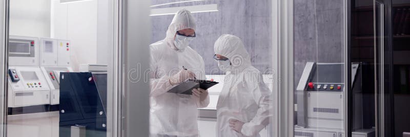 Engineer in Clean Factory Room Using Tablet Stock Image - Image of ...