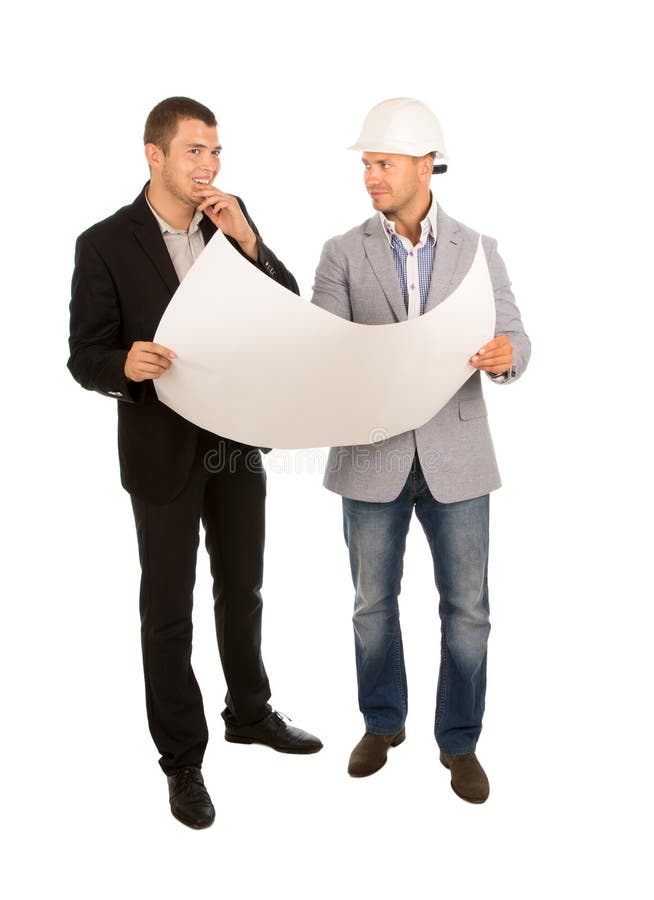 Client and Engineer Looking at Building Blueprint Stock Image - Image ...