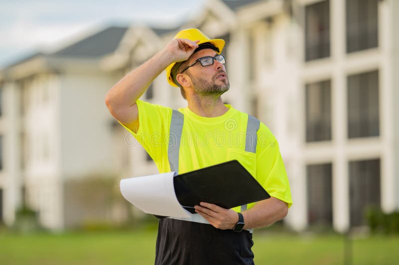 Engineer with Clipboard, Building Inspection. Male Construction ...