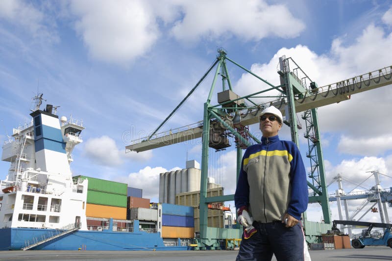 Engineer in a Commercial Port Stock Photo - Image of commerce, cargo ...