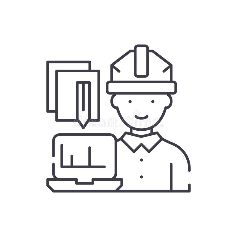 Engineer and Computer Line Icon Concept. Engineer and Computer Vector ...