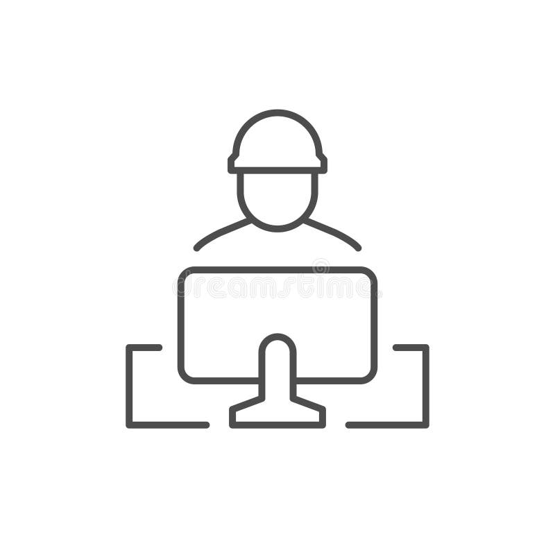 Engineer at Computer Line Outline Icon Stock Vector - Illustration of ...