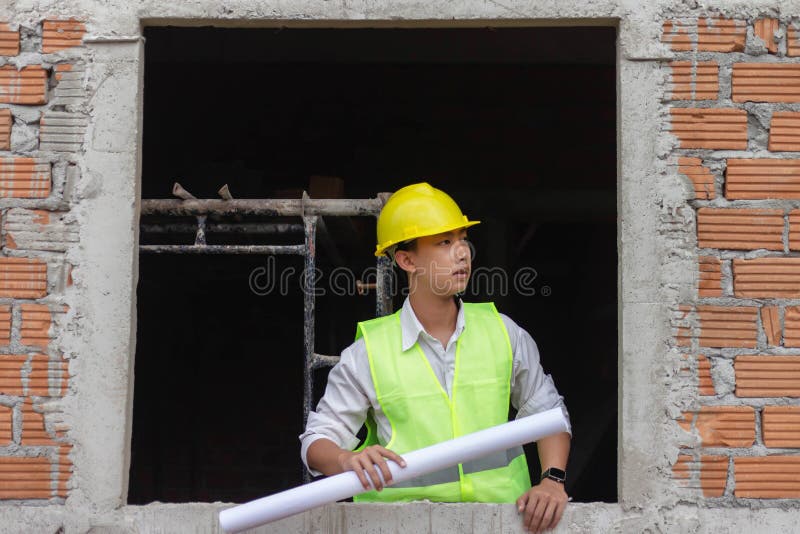 Engineer Concept the Building Schemer Standing Inside the Building with ...