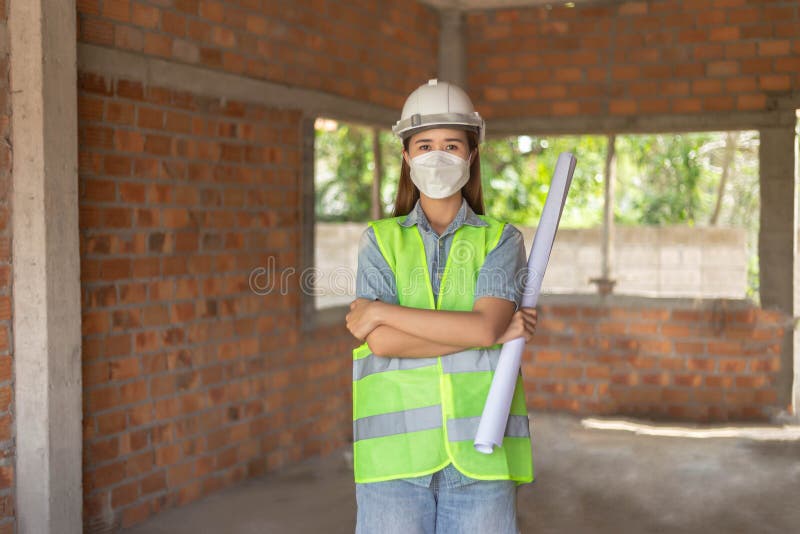 Engineer Concept the Female Engineering Worker with Her Building ...