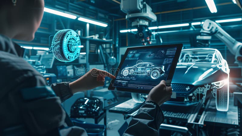 Futuristic Automotive Design Process in a High-Tech Workshop with a ...