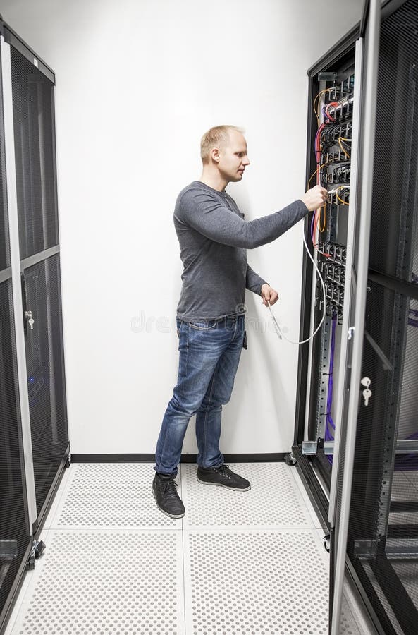 Technician Checks Fire Panel in Data Center Stock Image - Image of ...