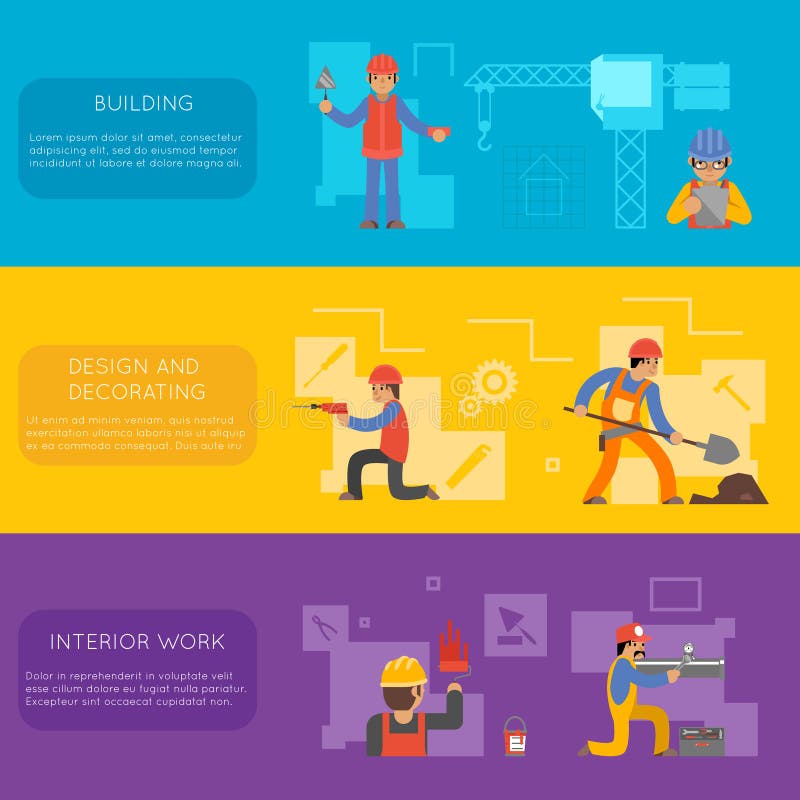Engineer Construction Industrial Vector Flat Banner Set Stock Vector ...