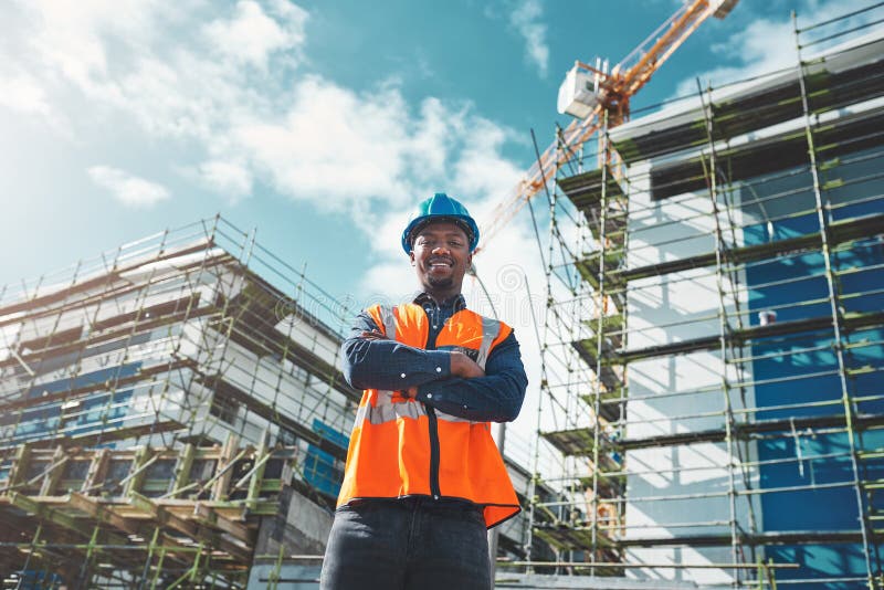 Engineer, Construction and Portrait of a Black Man at Building Site for ...