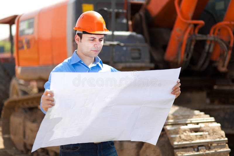 Engineer in a Construction Site Stock Image - Image of heavy, excavator ...