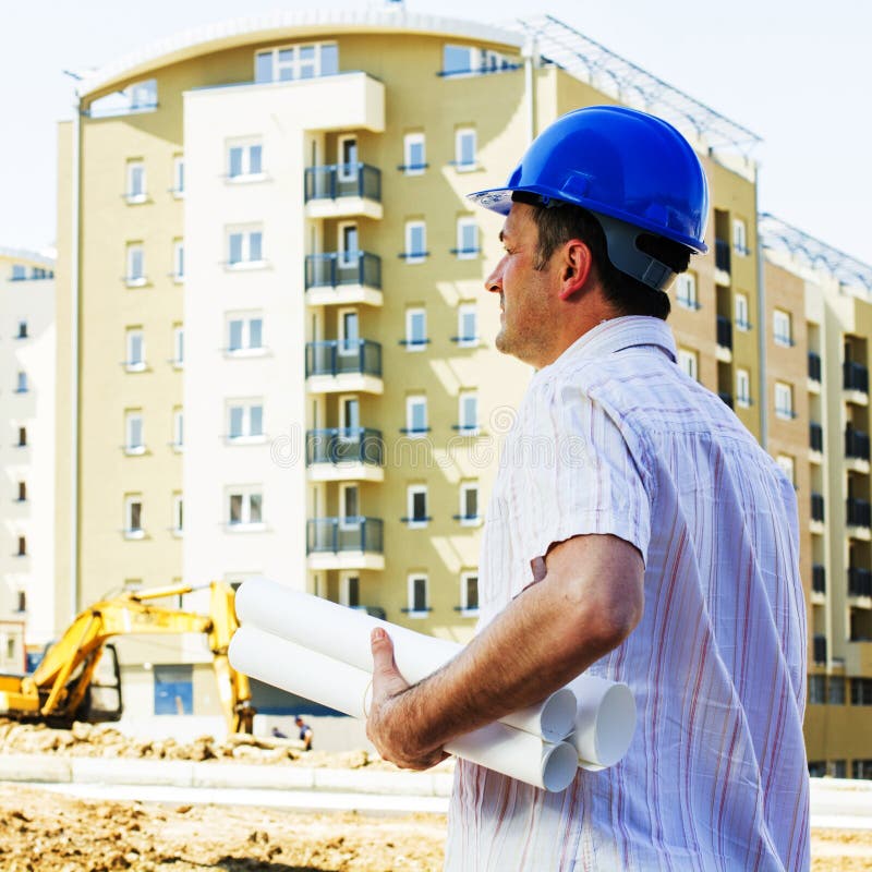 Engineer on Construction Site Stock Image - Image of male, construction ...