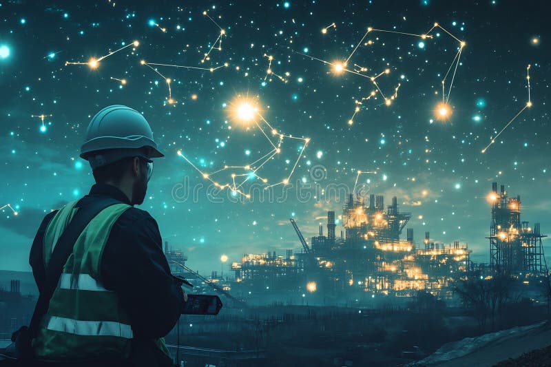 Engineer on Construction Site during Dramatic Solar Eclipse with ...