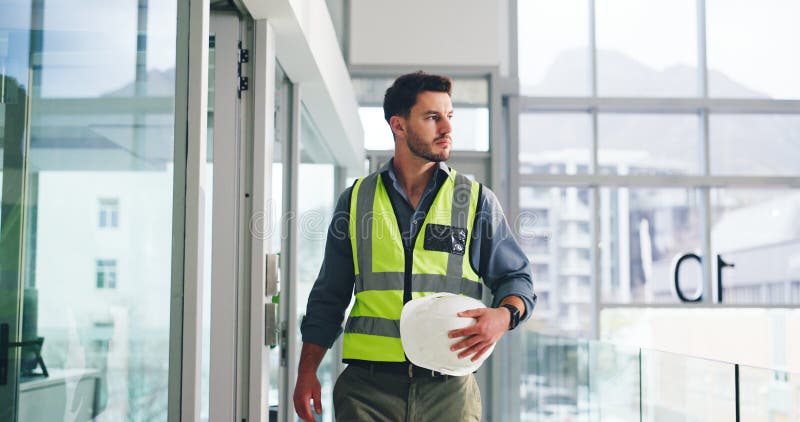 Engineer, Construction Site and Man for Urban Planning, Thinking or ...