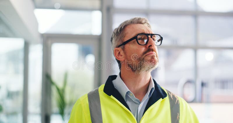 Engineer, Construction Site and Mature Man for Urban Planning, Thinking ...