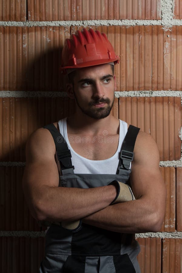 Engineer Construction Wearing a Red Helmet Stock Image - Image of ...