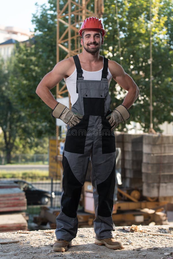 Engineer Construction Wearing a Red Helmet Stock Image - Image of ...