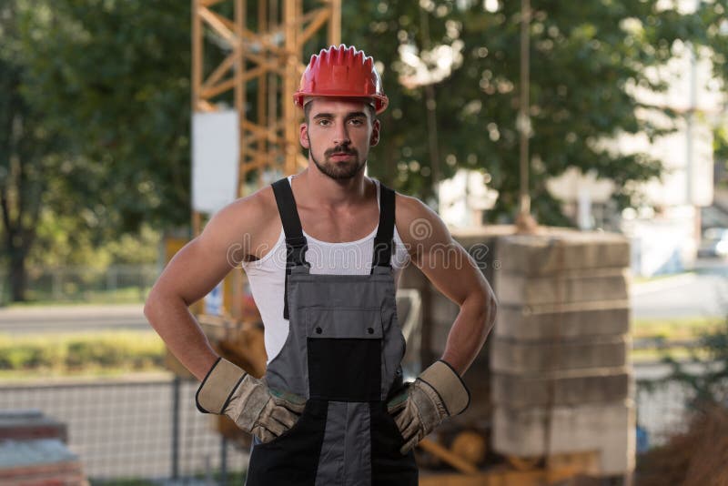 Engineer Construction Wearing a Red Helmet Stock Image - Image of ...