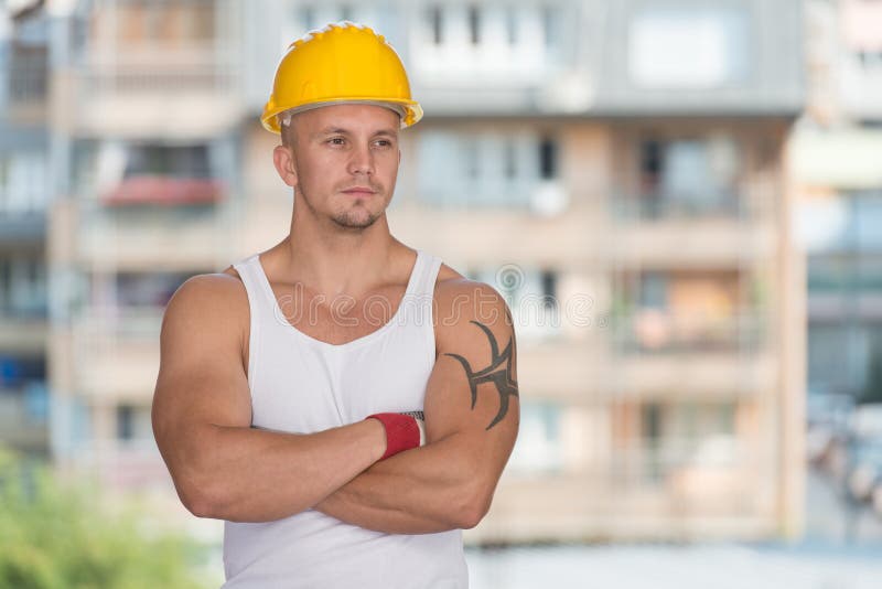 Engineer Construction Wearing a Yellow Helmet Stock Image - Image of ...