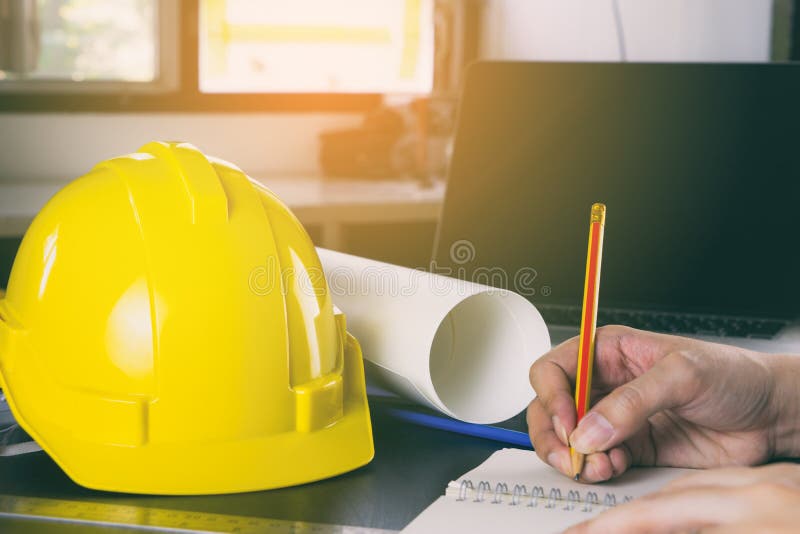 Engineer Construction Worker is Taking Note Stock Photo - Image of plan ...