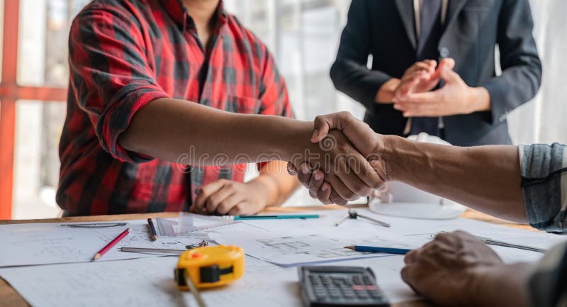 Engineer Construction Worker Team Handshake after Consultation Meeting ...