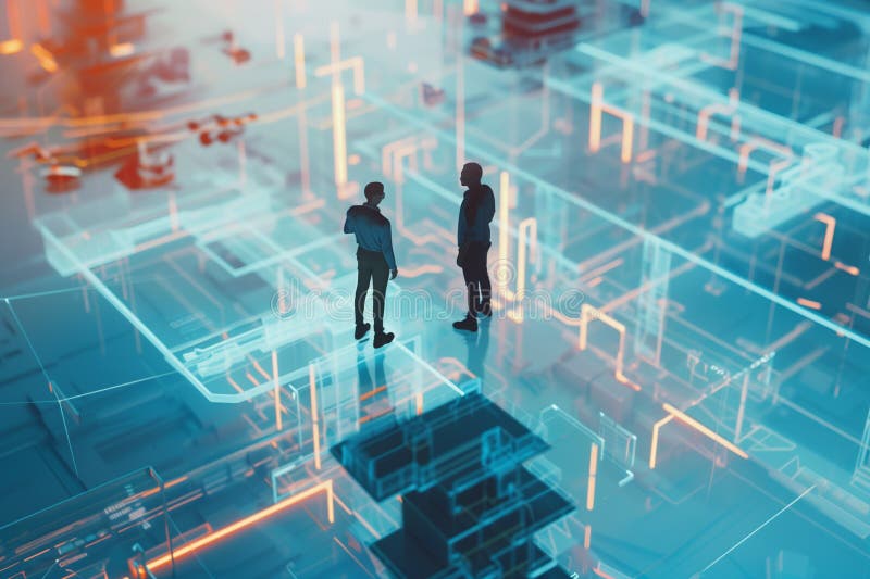 Engineer Construction Worker Using Futuristic Holographic Technology ...