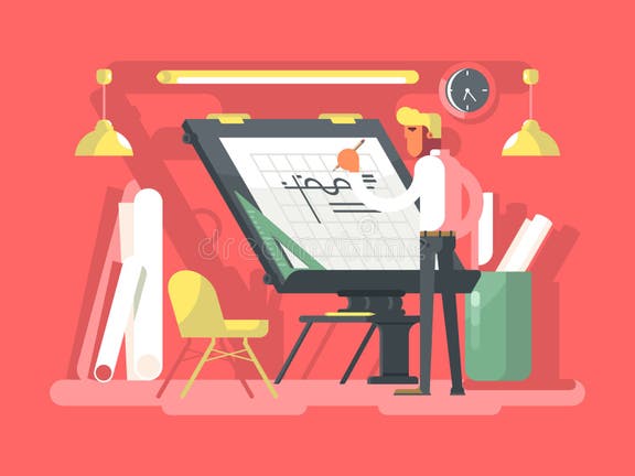 Engineer Constructor Draws Project Stock Vector - Illustration of ...