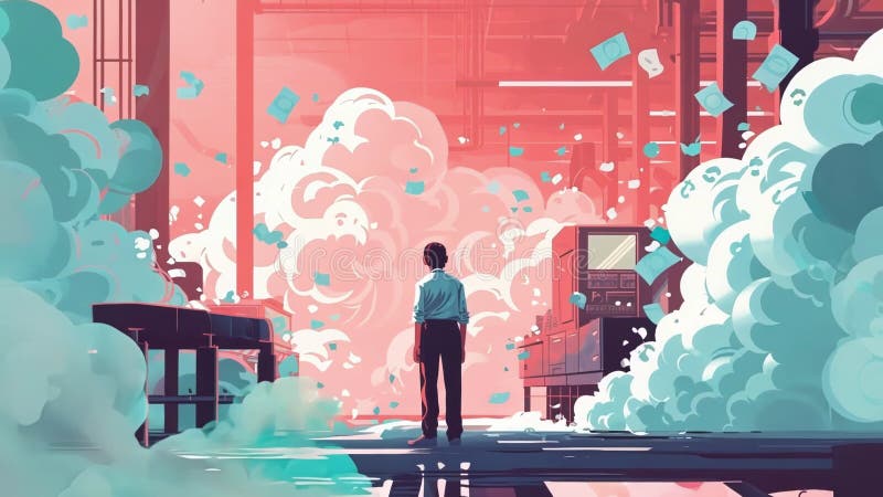 Engineer Looking at Money Printing Machine Exploding in Factory Stock ...