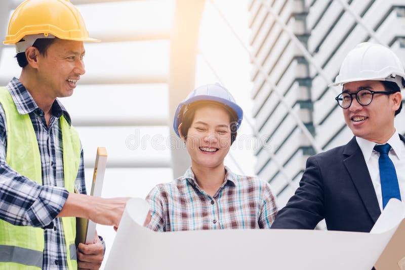 Engineer, Contractor, Architect Teamwork. Group of Happy Builder ...