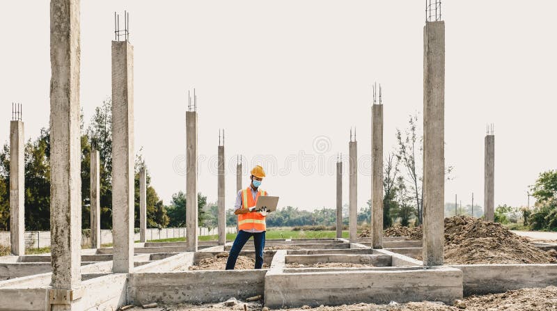Engineer Contractor Man Use Laptop Work Safety Industry Project, Check ...