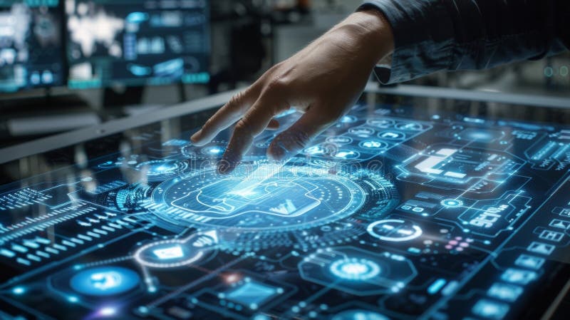 Engineer Controlling Futuristic Computer System with Artificial ...