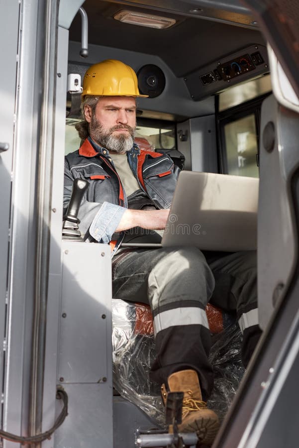 Engineer Controlling the Machine with Laptop Stock Image - Image of ...