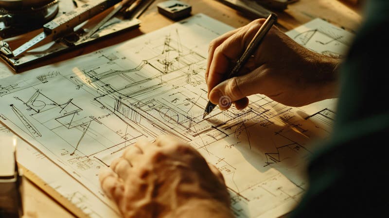 Engineer Creates Detailed Architectural Sketches With Precision And Expertise Using Advanced