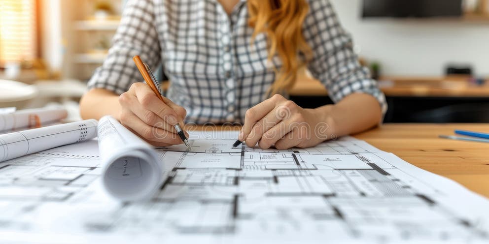 Engineer Creates Detailed Blueprints Using Digital Tools in a Well-lit ...